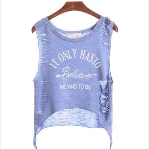 Fashion Punk Style Letters Printed Sleeveless T Shirt Vest Tops on Luulla