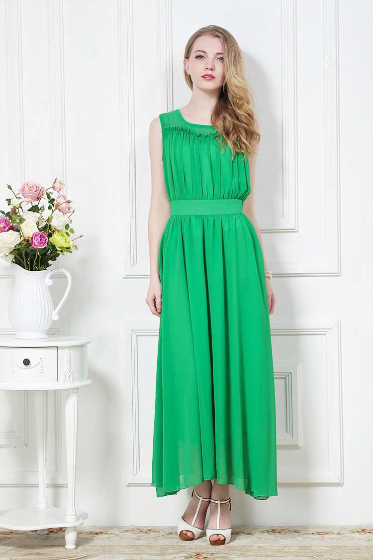 2014 Summer Sweet Sleeveless O-neck Chiffon Llong Dress Women Ladies ...