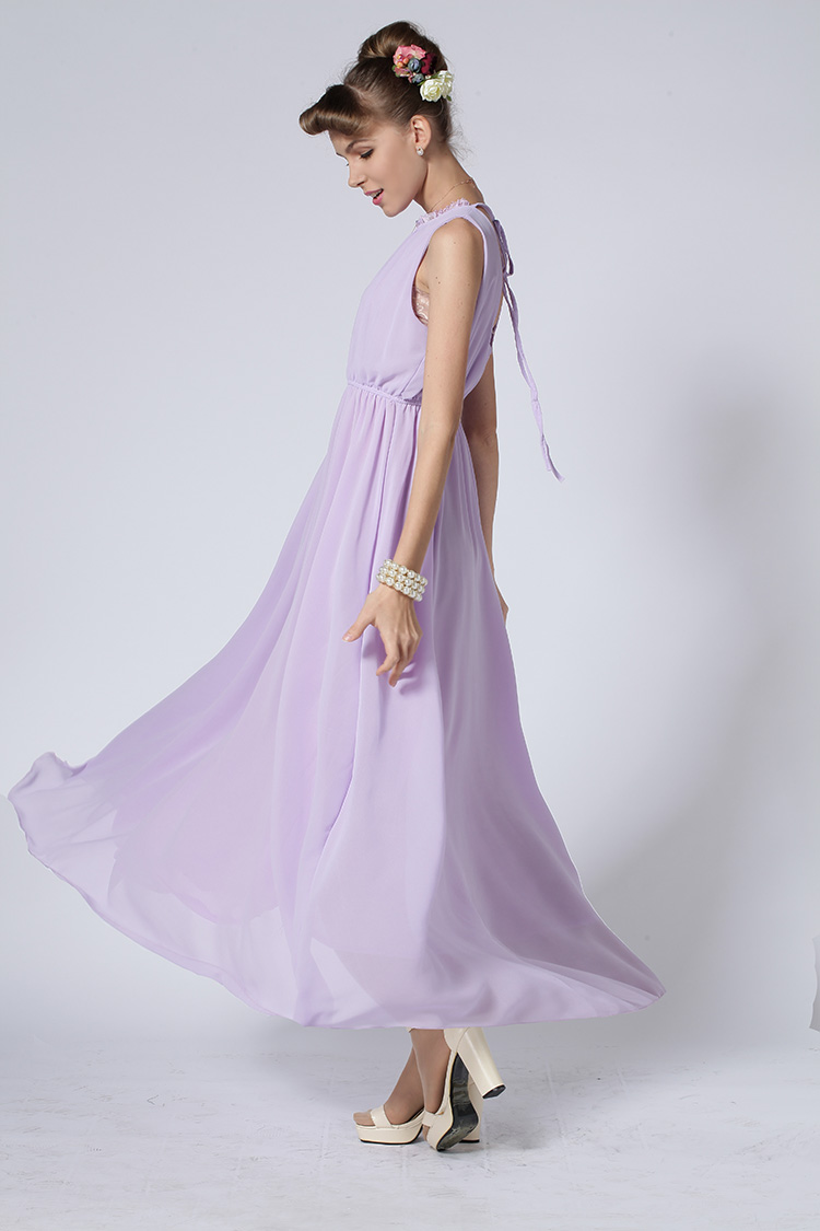 Purple Sleeveless Chiffon Maxi Dress on Luulla