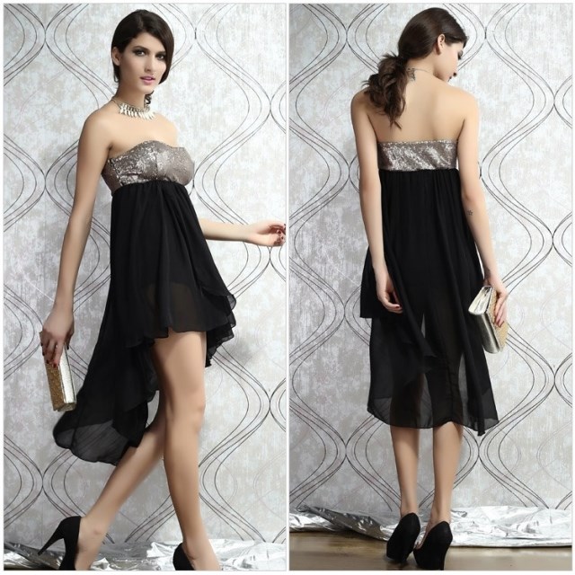 Sexy Strapless Sequined Asymmetrical Chiffon Club Party Dress on Luulla