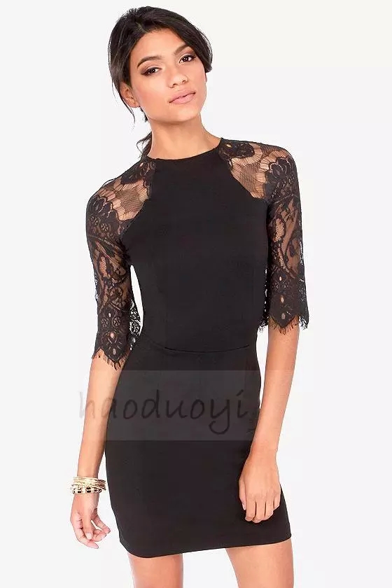 Women Sexy Backless Half Sleeve Lace Dress on Luulla