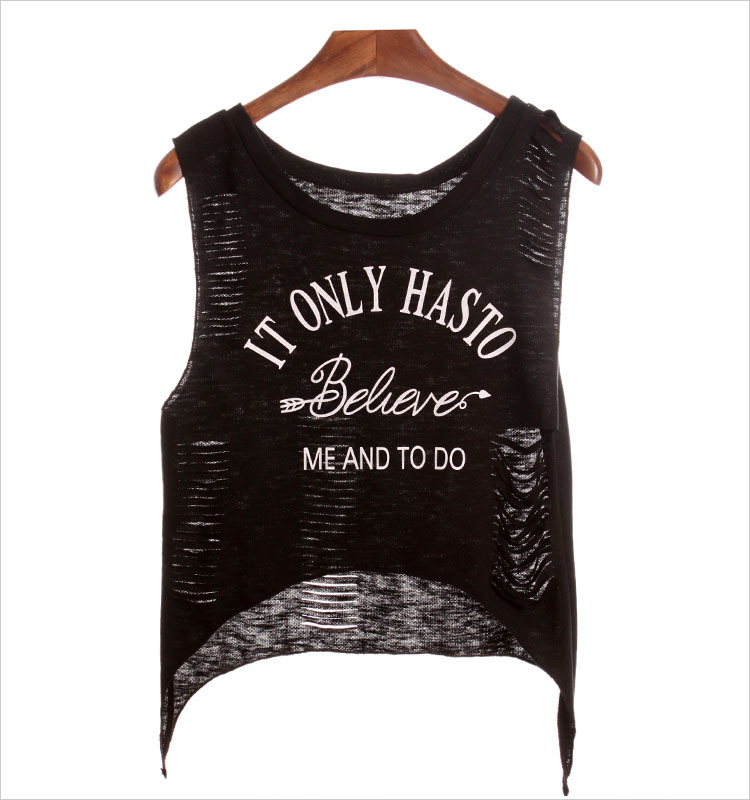 Fashion Punk Style Letters Printed Sleeveless T Shirt Vest Tops on Luulla