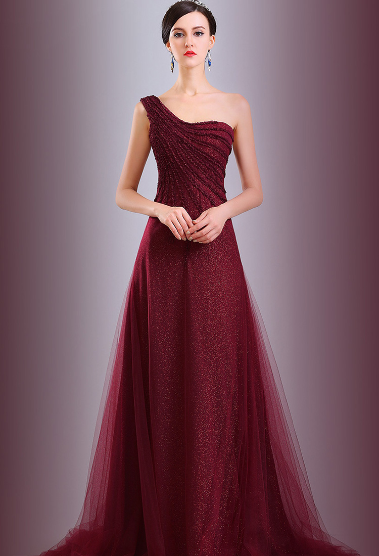 Sexy One Shoulder Floor-length Formal Evening Dress For Women Weddding ...
